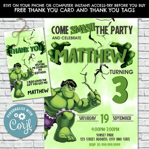 Hulk Invitation, Hulk Birthday Invitation, Hulk Invite, Birthday ...