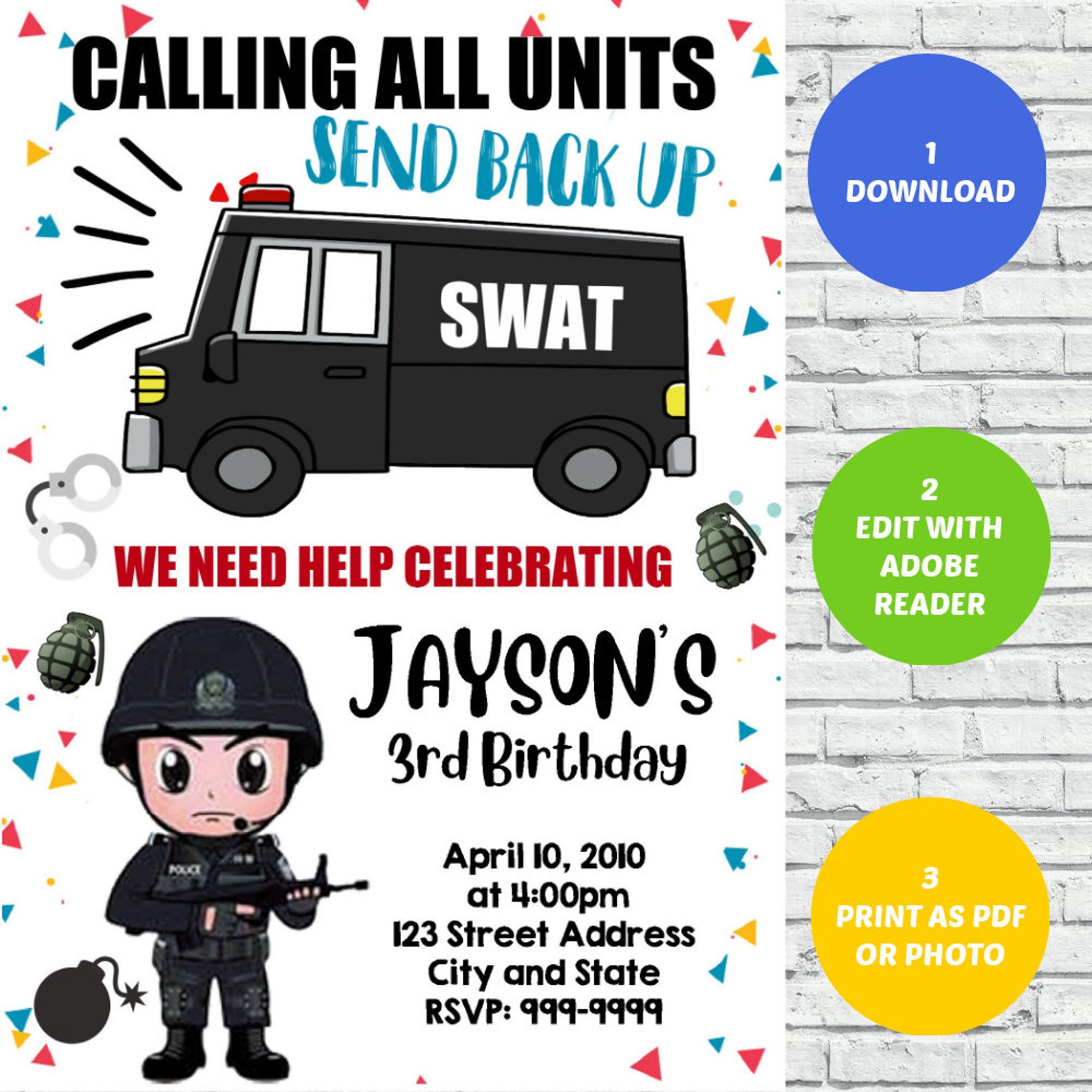 Swat Birthday Invitation Swat Invitation Swat Invite Swat | Etsy