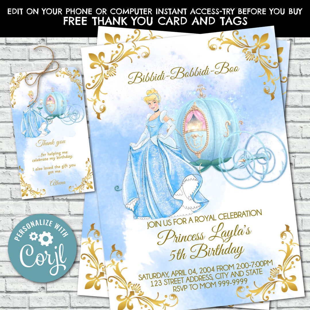 Cinderella Birthday Invitation, Cinderella Invite, Princess Birthday ...