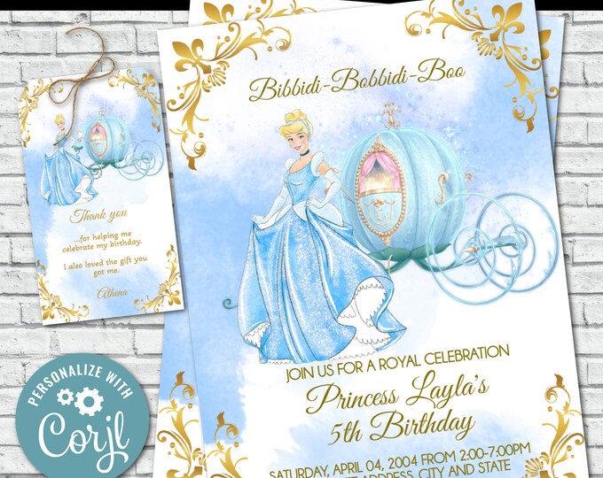 Editable Cinderella Birthday Invitation, Printable Birthday Invitation ...