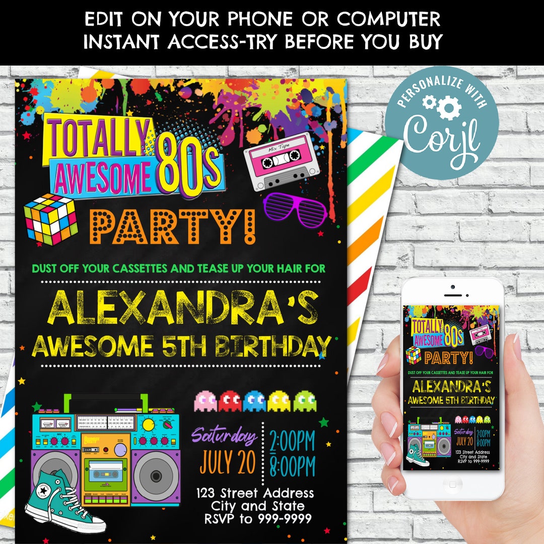 EDITABLE 80s Invitation, 80s Birthday Invitation 80s Party Invitation ...