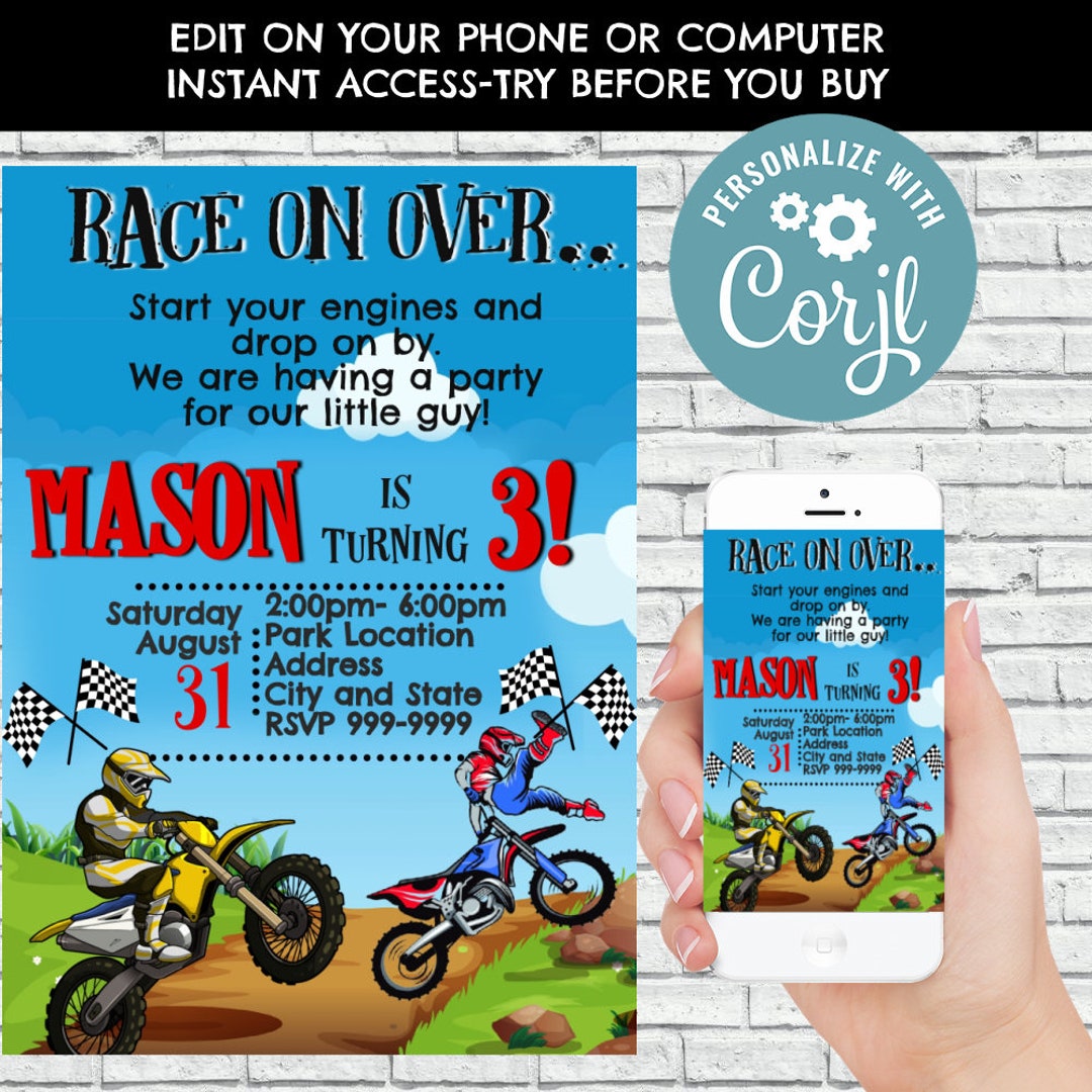 Dirt Bike Invitation, Dirt Bike Party, Birthday Invitation, Dirt Bike ...