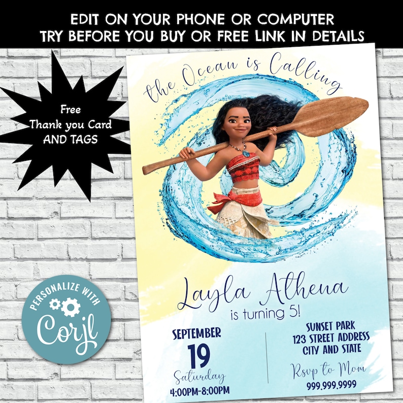 Moana Birthday Invitation Moana Invite Moana Birthday Party - Etsy