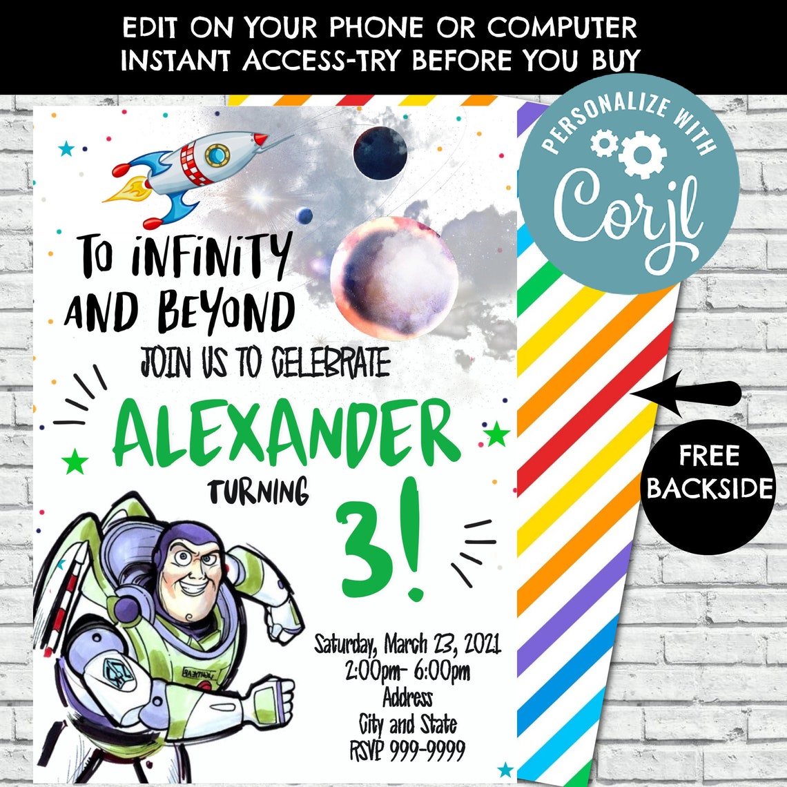 Buzz Lightyear Invitation Buzz Lightyear Birthday Invitation - Etsy