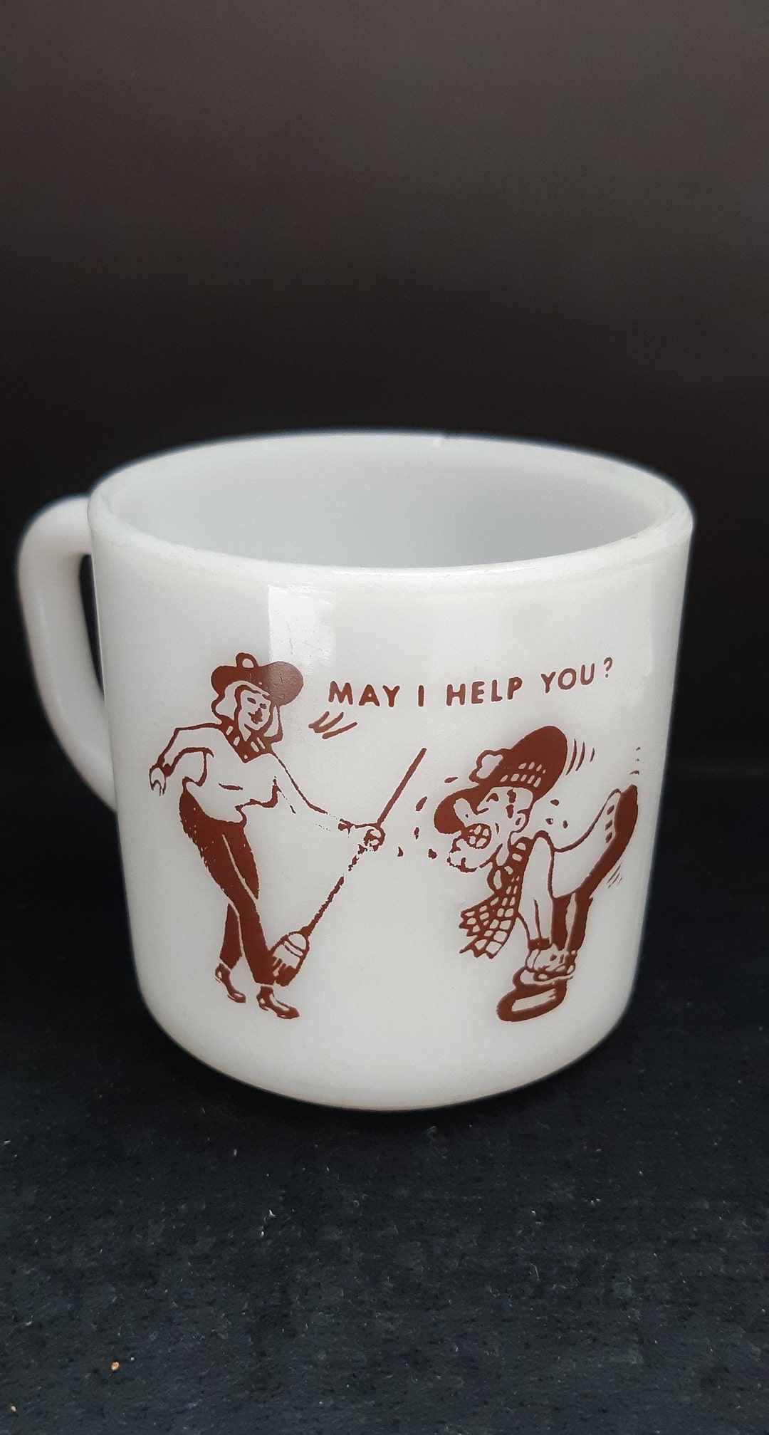 Vintage Federal Glass Mug / Curling Sport Theme / Milk Glass / Humorous ...