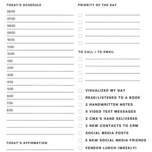 Realtor Daily Planner Sheet - Etsy