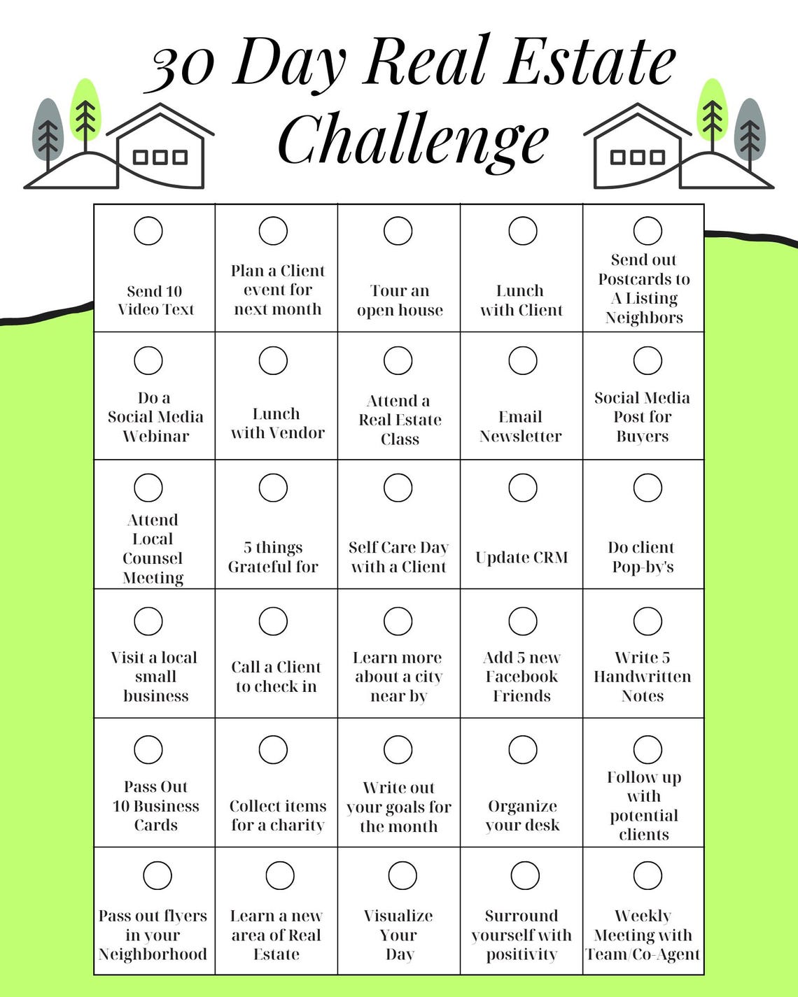 30 Day Real Estate Challenge Sheet - Etsy