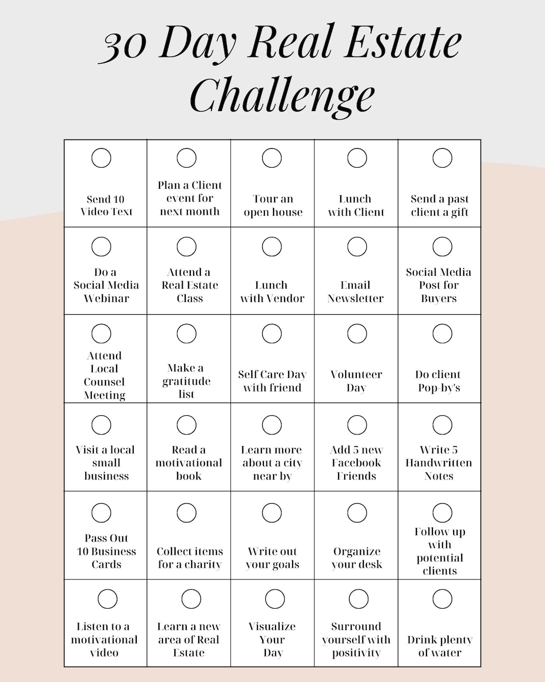 30 Day Real Estate Challenge Sheet - Etsy