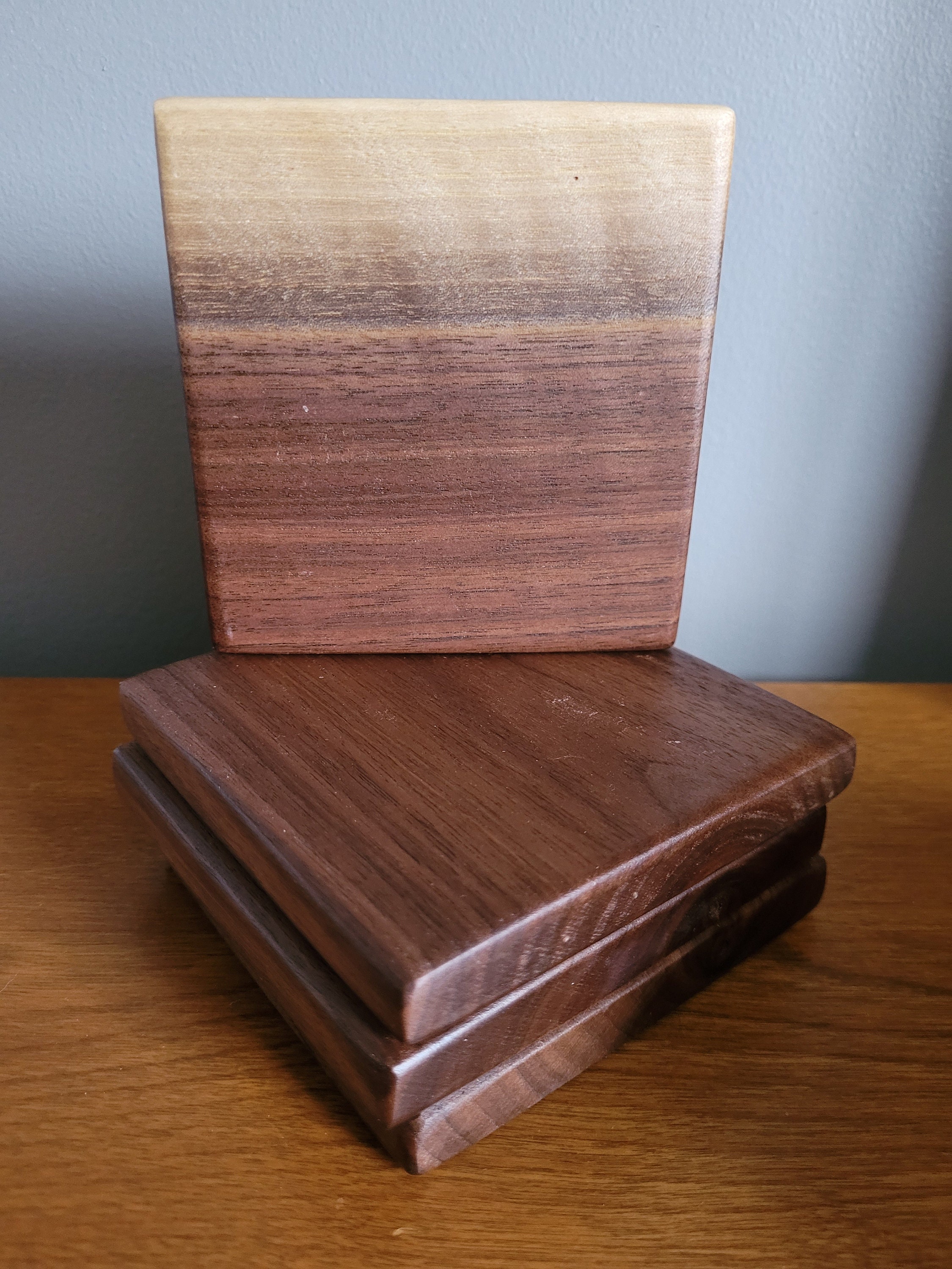 Set of Four Handmade Solid Wood Walnut Coasters - Finished With Lacquer ...