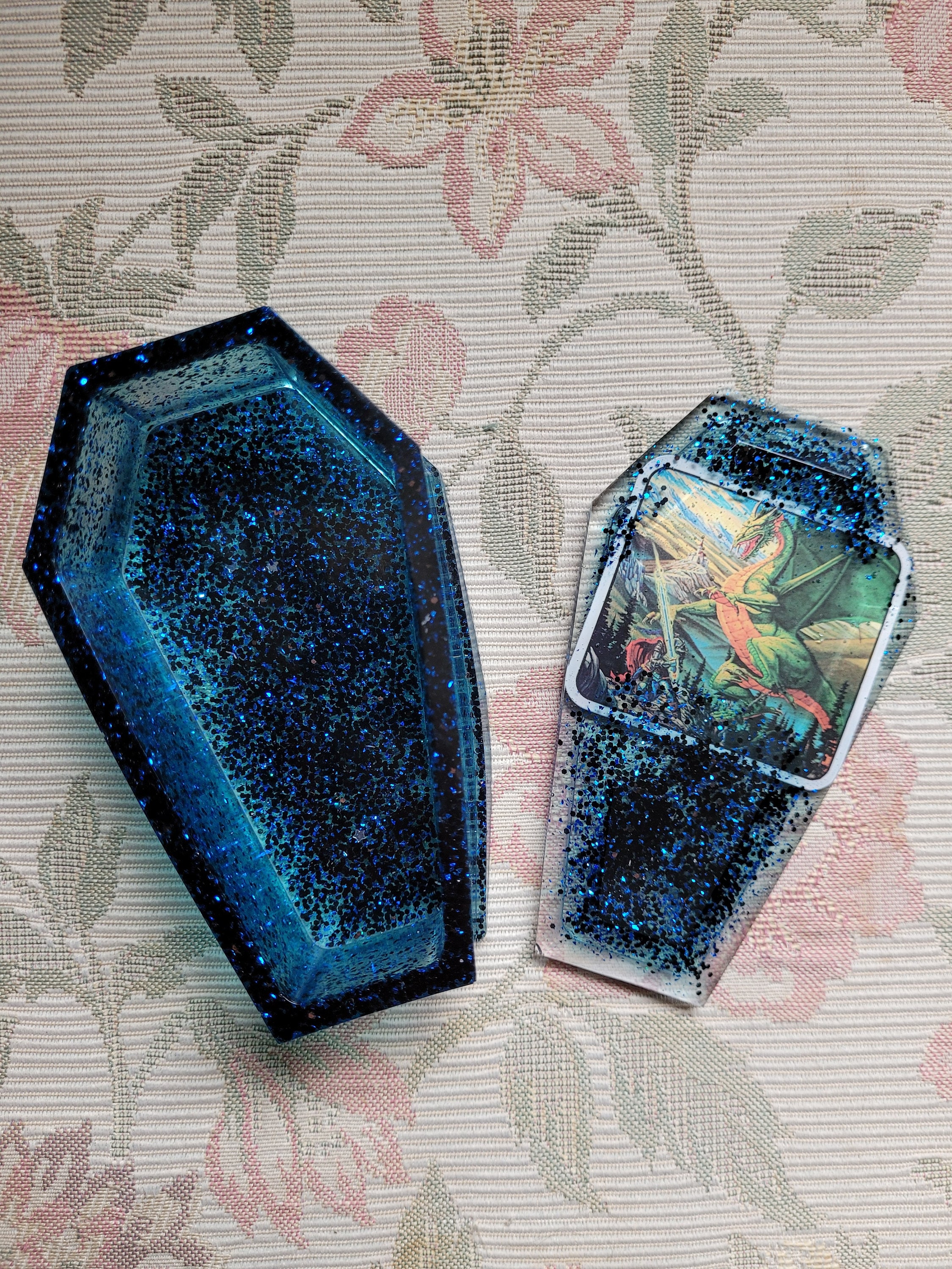 Blue Dye and Glitter Dnd Coffin With Dragon Graphic Great - Etsy