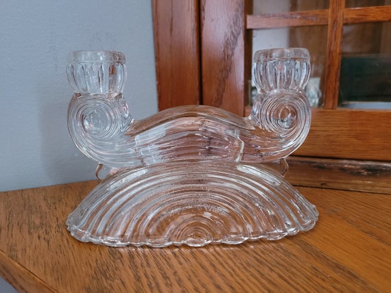Curved Crystal Double Candle Holders Hex Crystal Pillar Candle Holders