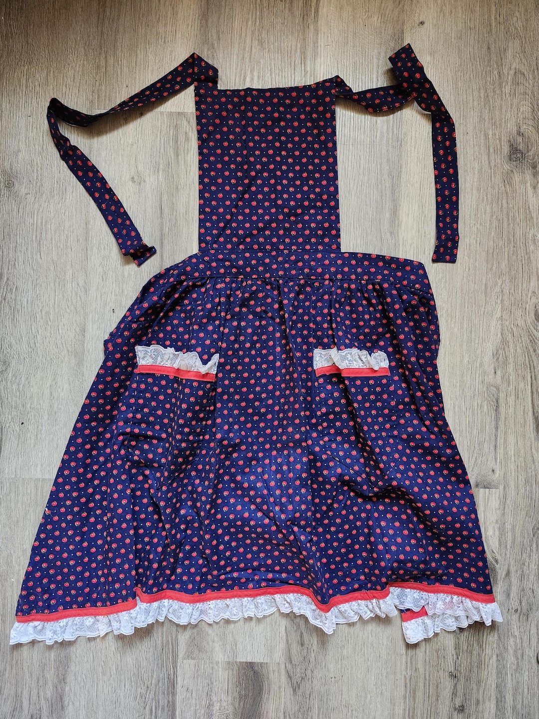 Vintage 1990s Tomato Print Full Apron With Pockets - One Size Double ...
