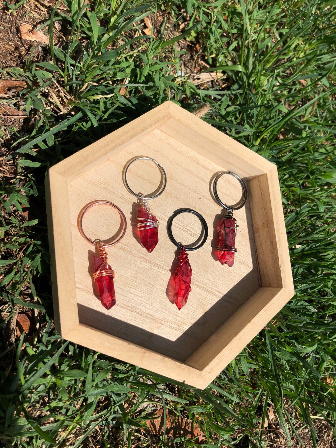 Red Aura Quartz Keychain | Red Quartz | Crystal Keychain | Wire Wrap ...