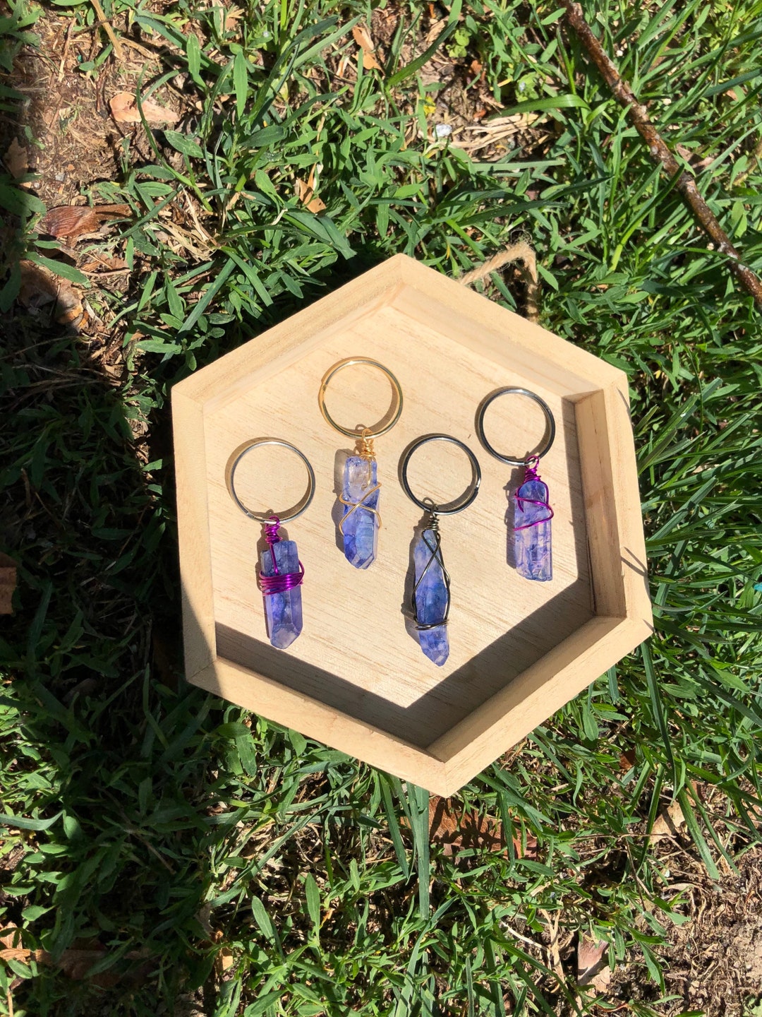Blue Aura Quartz Keychain | Blue Quartz | Crystal Keychain | Wire Wrap ...