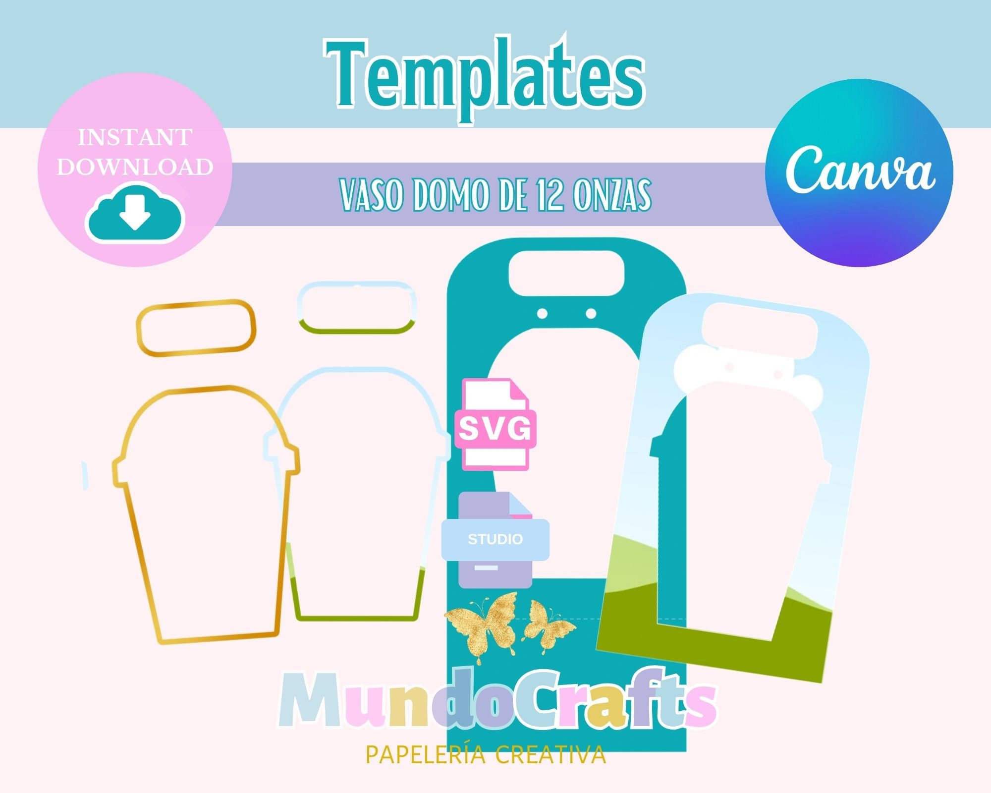 Plantilla De VASO DOMO De 12 Onzas, Plantillas En Formatos SVG, Studio Y Canva, Plantillas Para ...