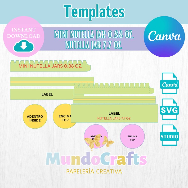 PLANTILLAS De MINI NUTELLAS De 0.88 Y 7.7 Onzas Editables En Canva ...