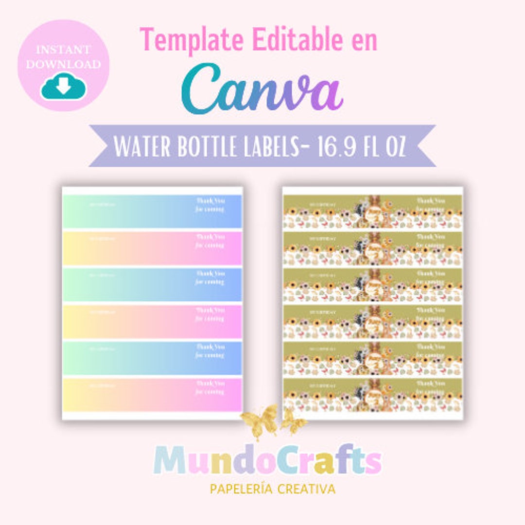 ETIQUETAS para BOTELLAS de Agua editables en Canva, Marcos de etiquetas ...