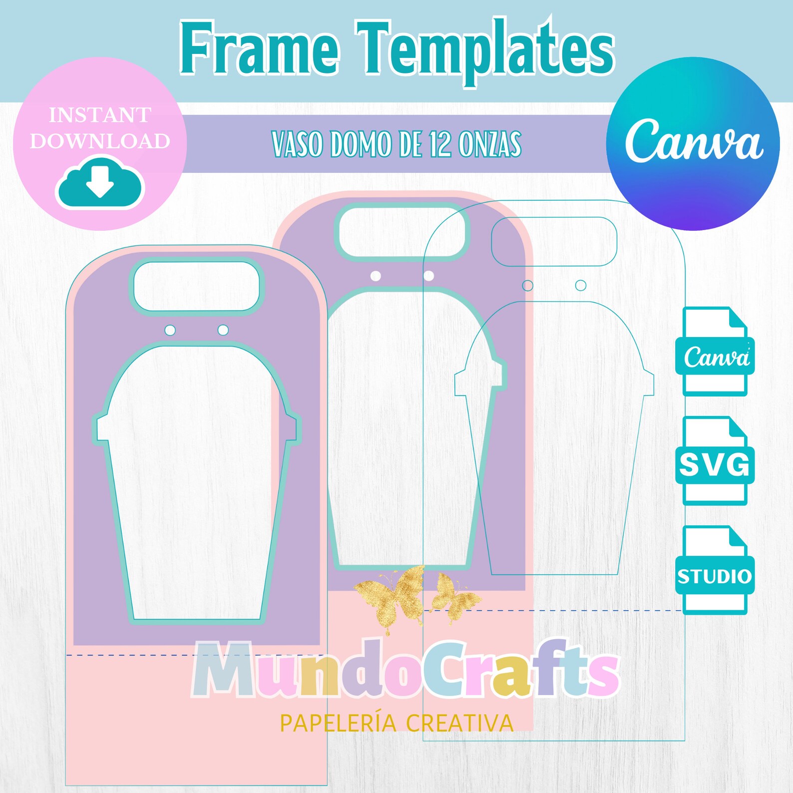 PLANTILLA VASO DOMO,12 Onzas Editable En Canva, Svg Y En Cameo - Etsy