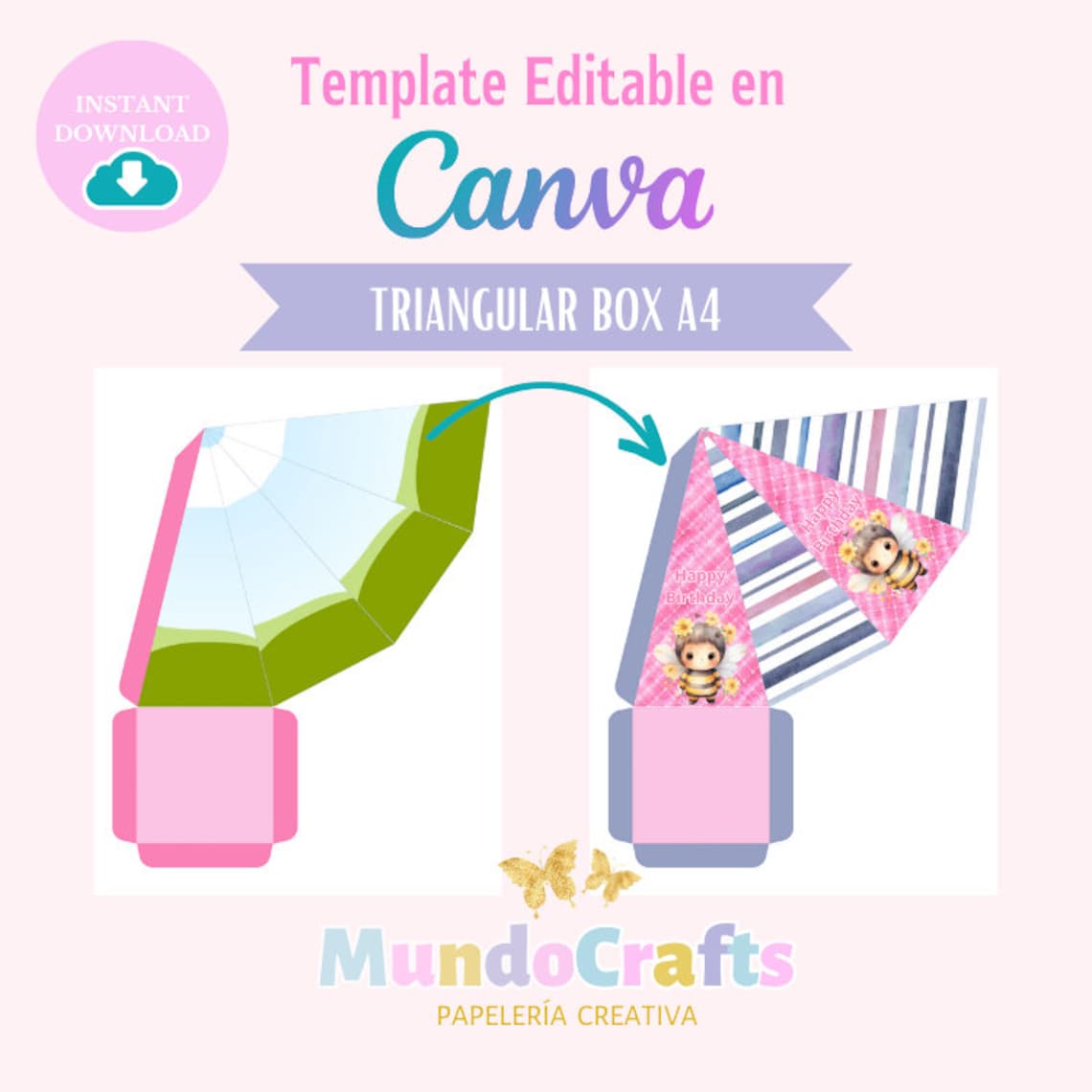 PLANTILLA De CAJA TRIÁNGULO, Plantillas De Caja Pirámide Editable En ...