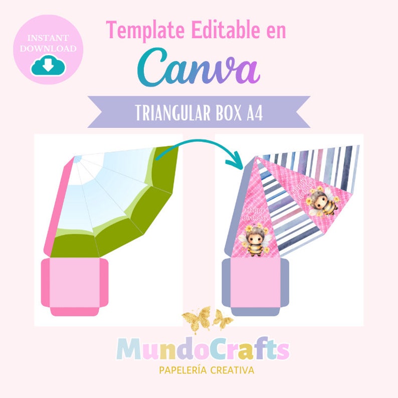 PLANTILLA De CAJA TRIÁNGULO, Plantillas De Caja Pirámide Editable En Canva, Pantillas De Cajas ...