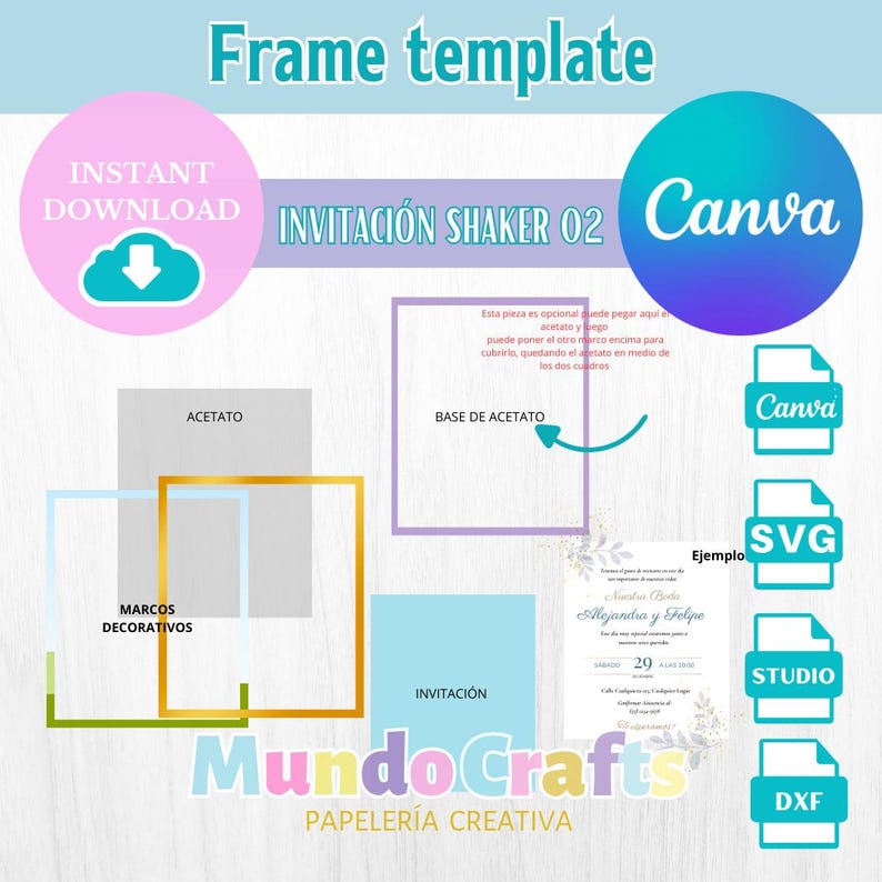 PLANTILL INVITACIÓN SHAKER Tipo Cuadro Con Marcos De Cartulina, Editable En Canva, Cricut Y ...