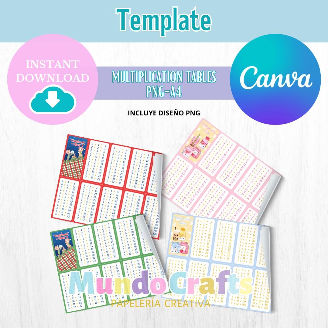TABLA DE MULTIPLICACIÓN Editable en Canva, diseños Kawaii png. - Etsy ...