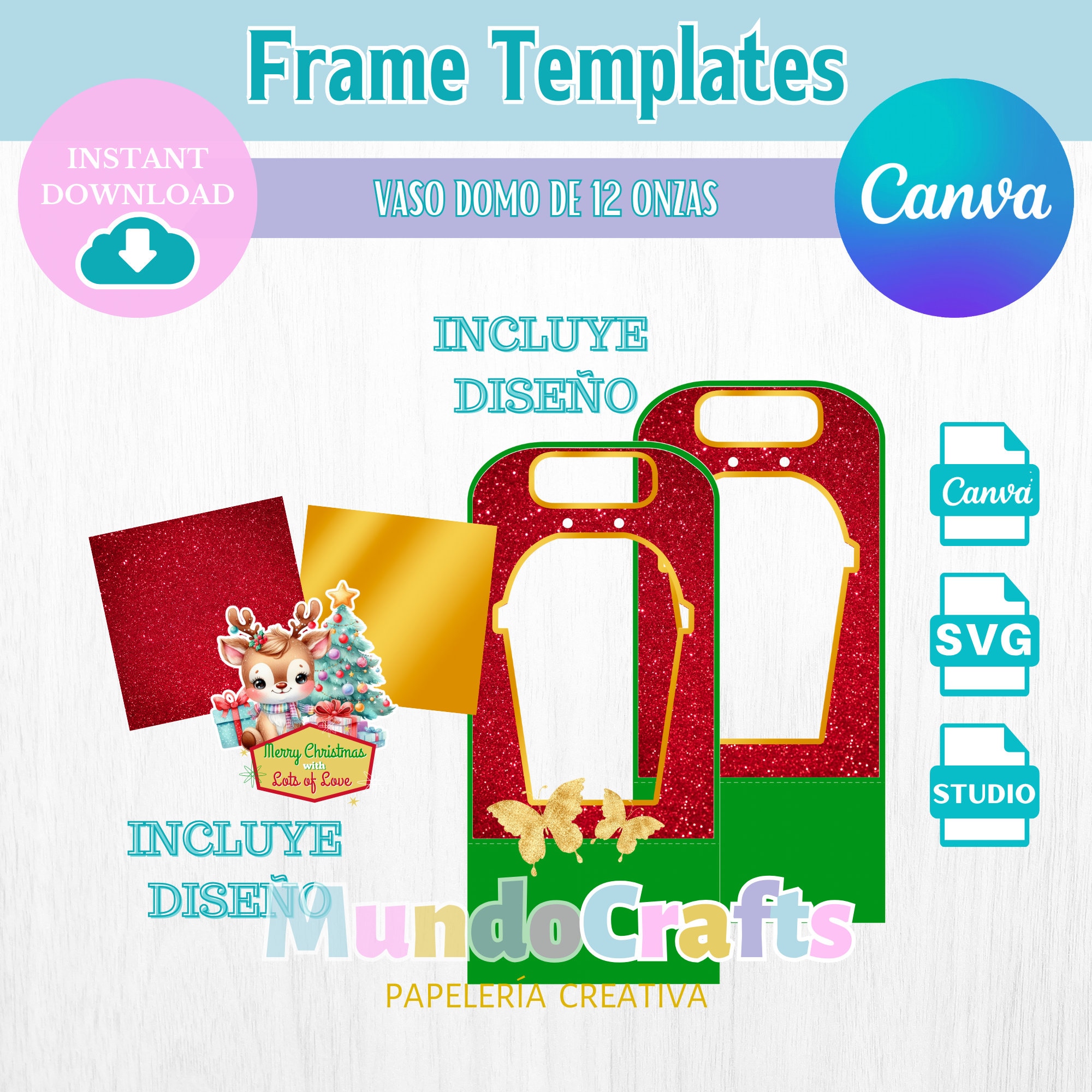 Plantilla De VASO DOMO De 12 Onzas, Plantillas En Formatos SVG, Studio ...