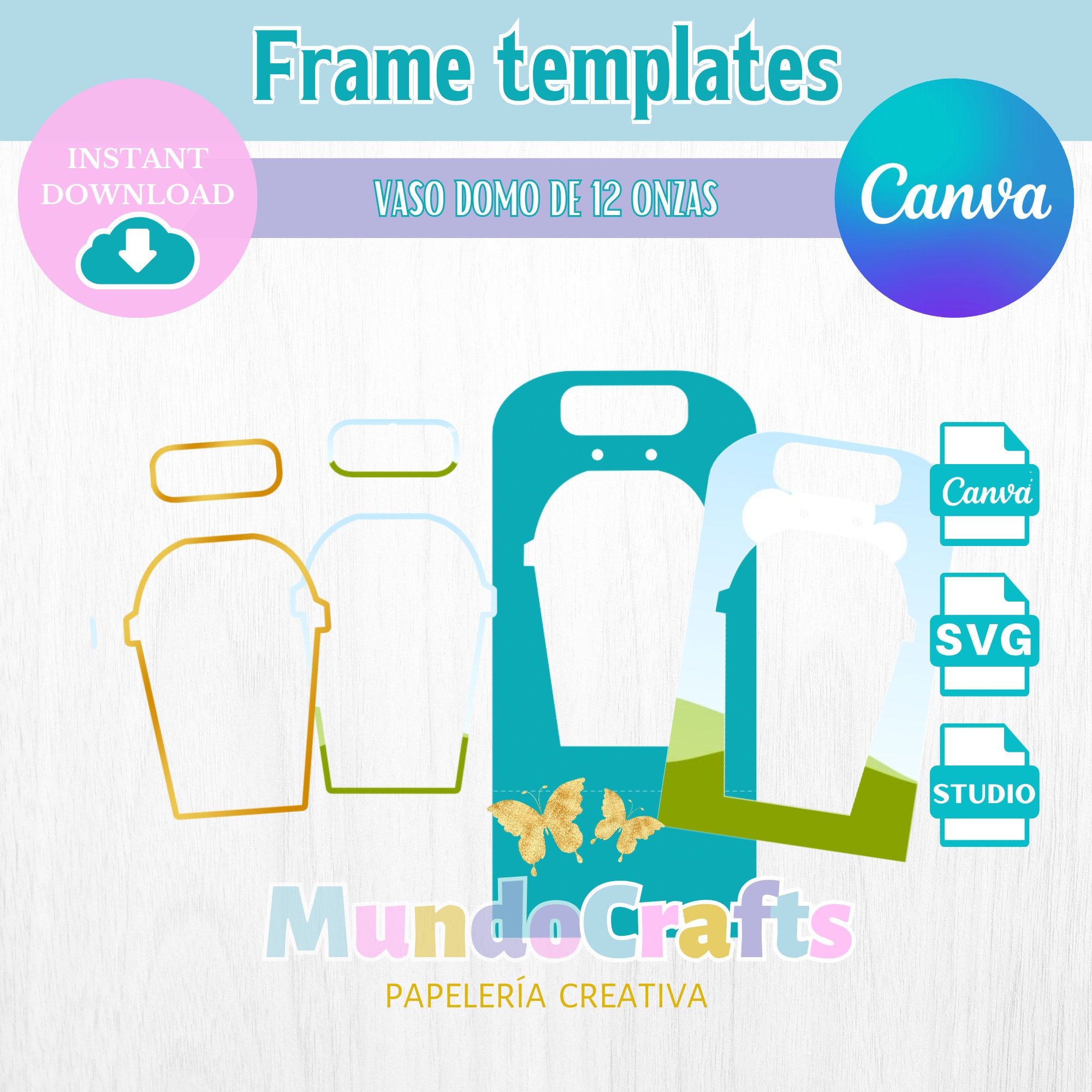 Plantilla de VASO DOMO de 12 Onzas, Plantillas en Formatos SVG, Studio ...