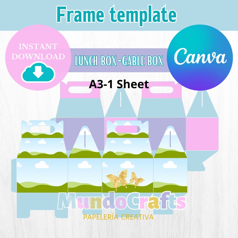 PLANTILLA de LUNCH BOX editable en Canva, Marcos Canva para cajas de ...