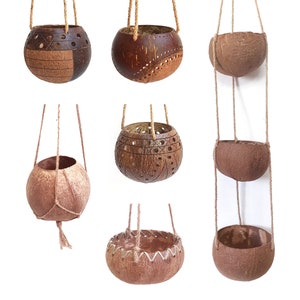 Set of 6 Hanging Coconut Planters | Crafted From Reclaimed Coconut ...