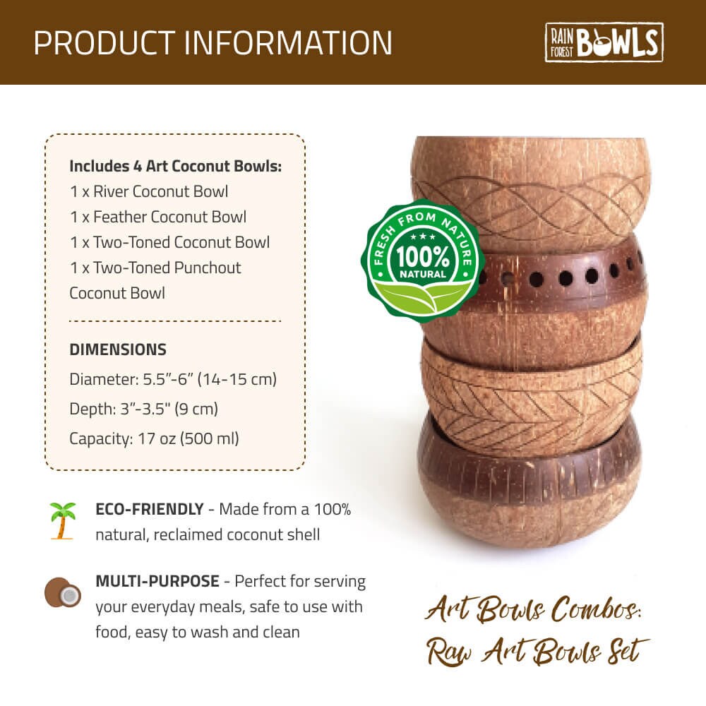 Boho Lifestyle Combo 4 Earth & Sand Art Coconut Bowls Handcrafted from ...