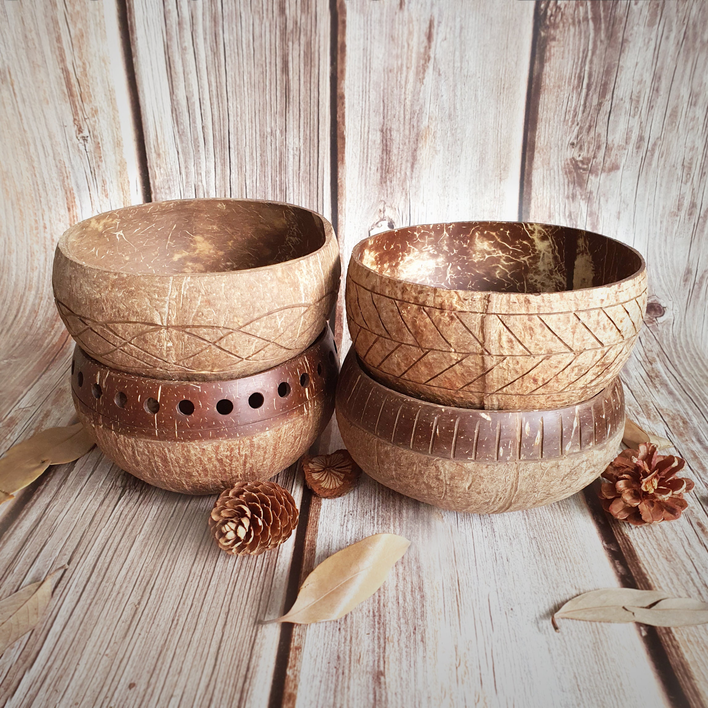 Boho Lifestyle Combo 4 Earth & Sand Art Coconut Bowls Handcrafted from ...