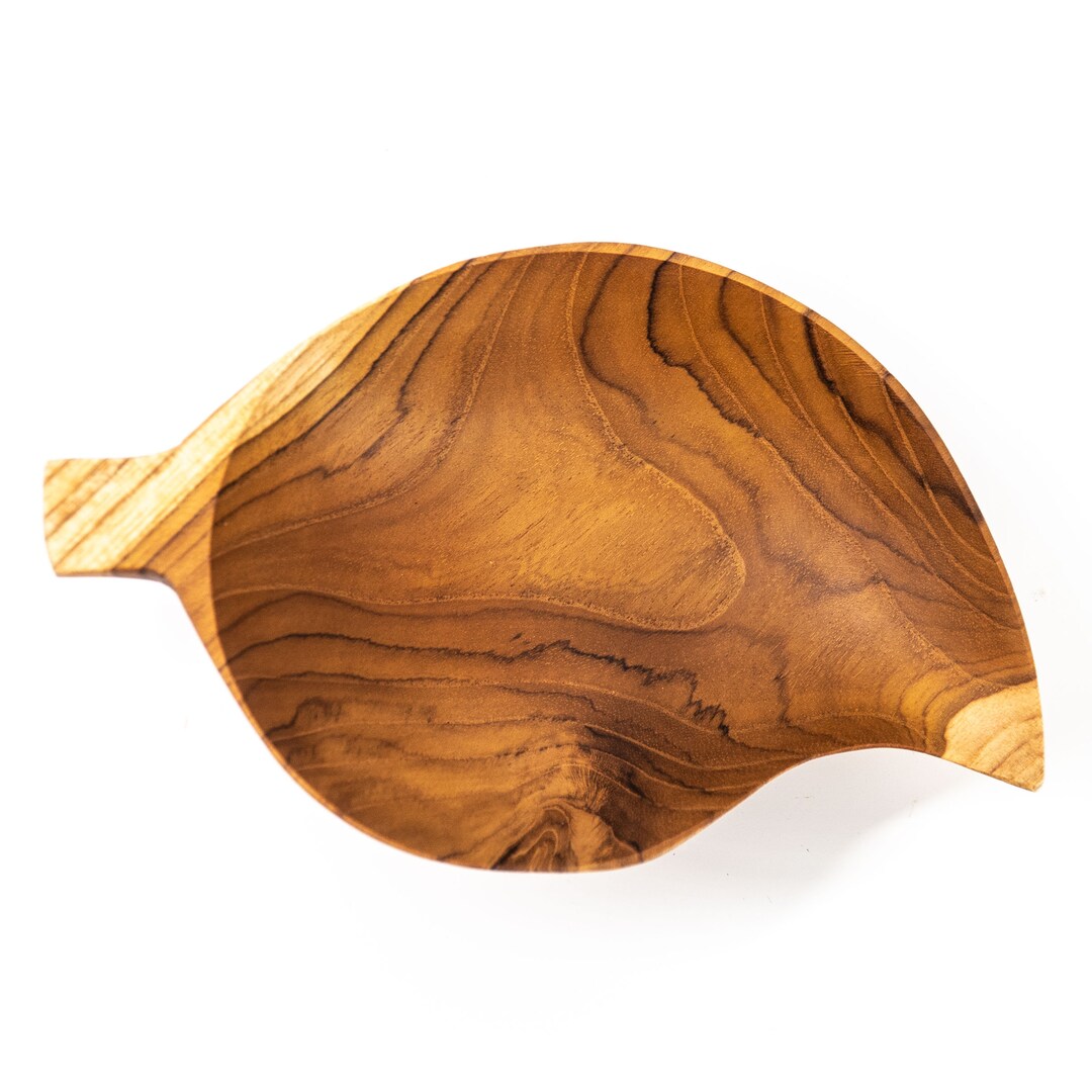 Mango Teak Wood Plate | Handmade by Indonesian Artisans | Leaf-shaped ...