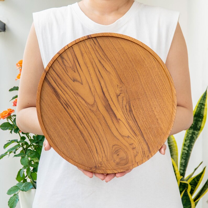 12 Inch Round Rimmed Teak Wood Plate - Etsy
