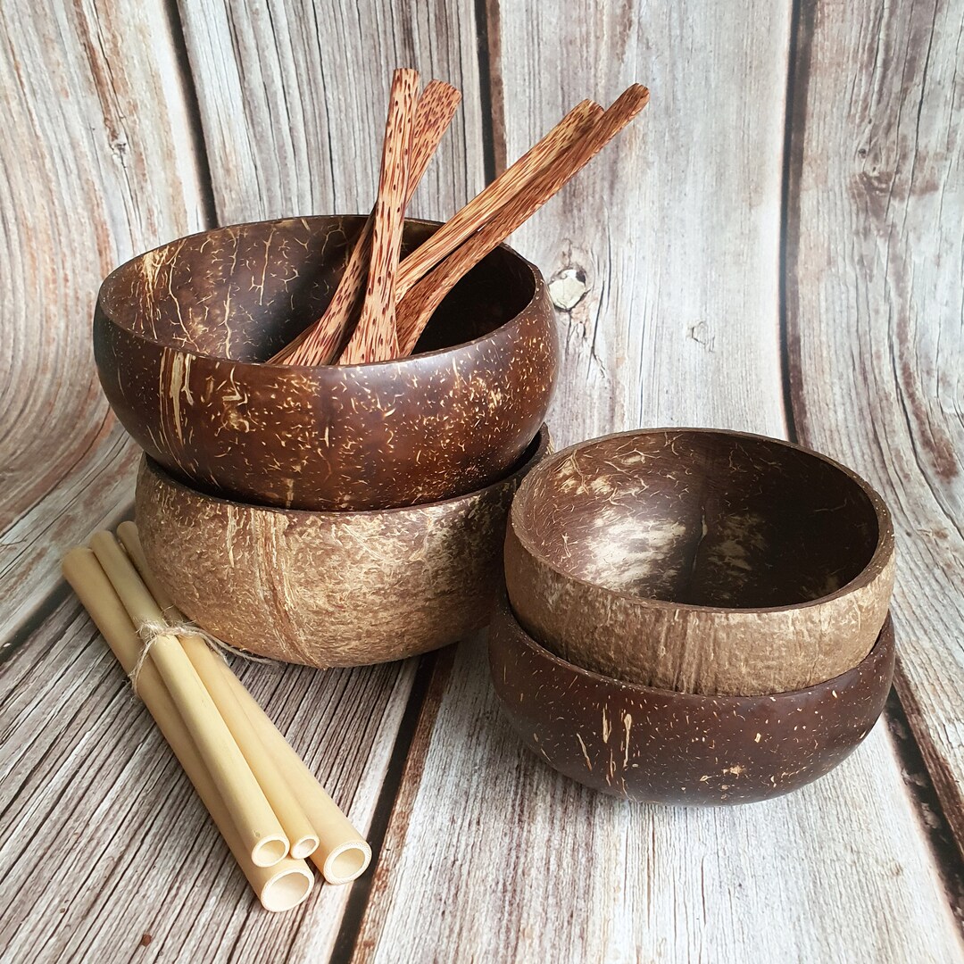 Eco-kitchen Set 2-pack | Raw & Original Coconut Bowls + Coconut Wood ...
