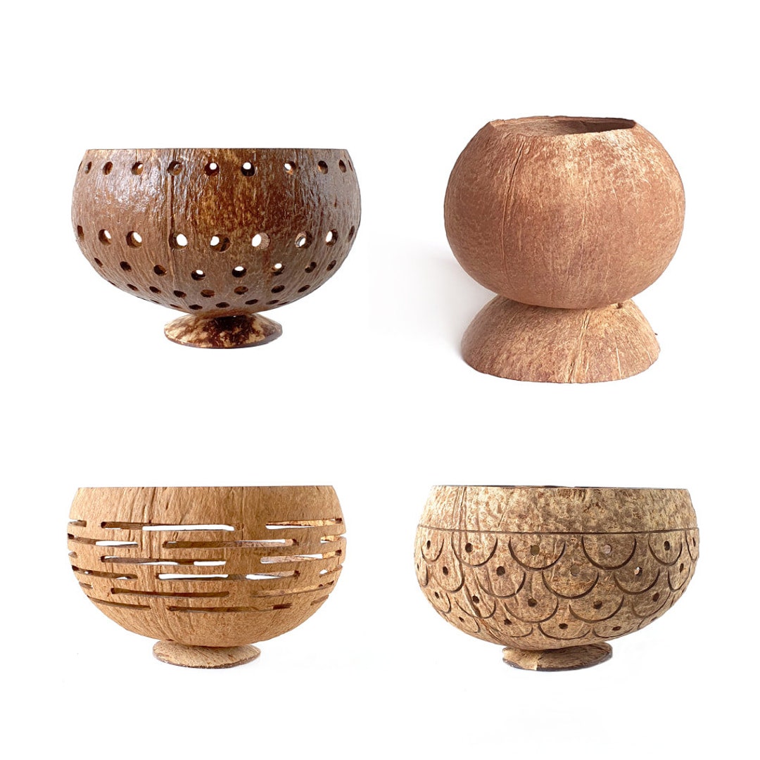 Set of 4 Pedestal Coconut Planters | Pots & Bases Sustainably Crafted ...