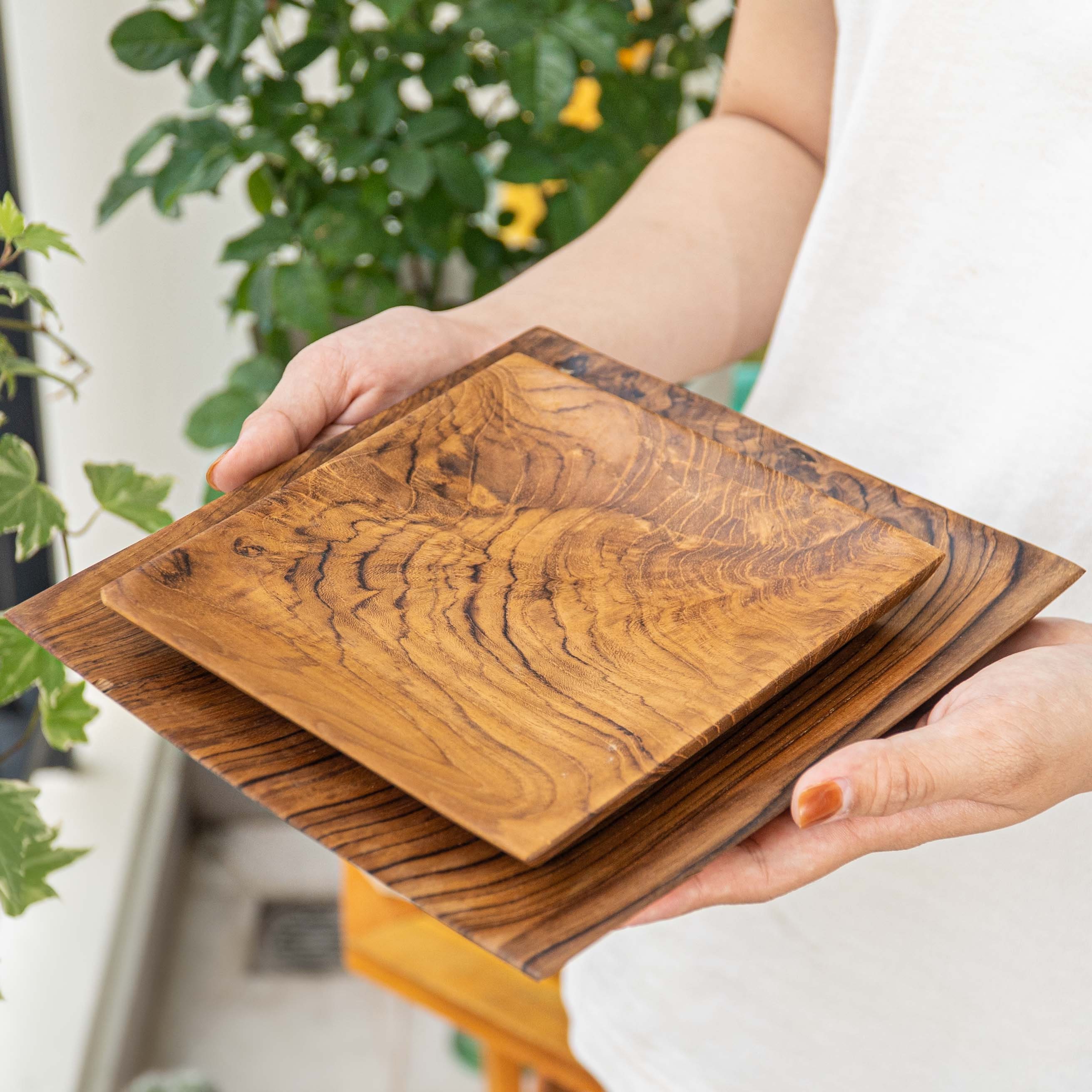 Square Teak Wood Plate medium Hand-carved From Indonesian - Etsy