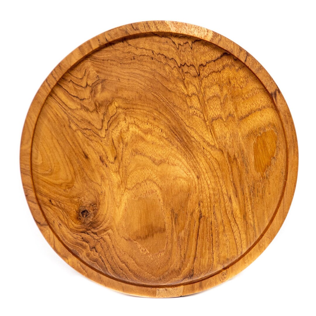 10 Inch Round Rimmed Teak Wood Plate - Etsy