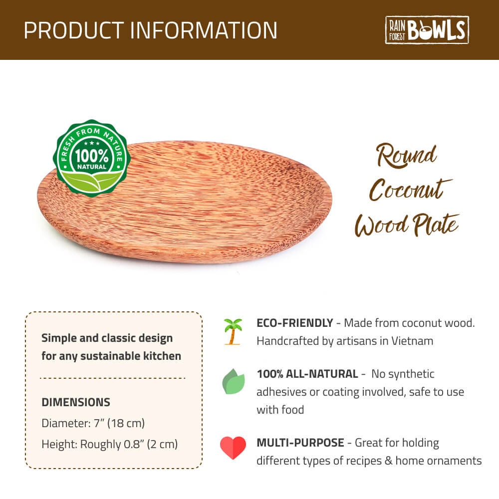 Round Coconut Wood Plate | Handcarved From Eco-friendly Coconut Wood ...