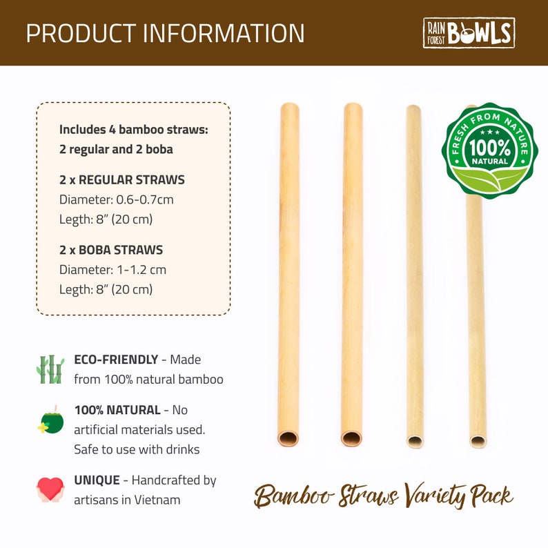 4 All-natural Bamboo Straws Regular & Boba Straw Sizes - Etsy
