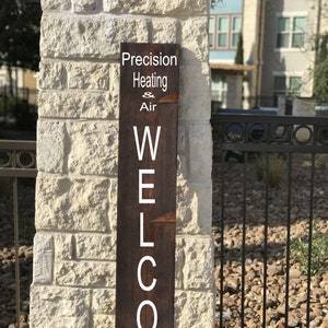 BUSINESS WELCOME Sign, Vertical Wooden Sign, Customizable Business Name ...