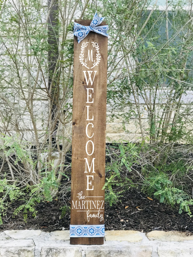 Front Porch WELCOME Sign, Vertical Wooden Sign, Customizable Last Name ...