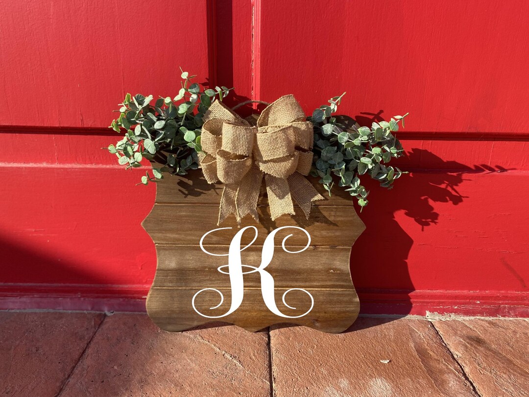 Front Door Decor, Last Name Initial, Front Door Sign, Front Door Wreath ...
