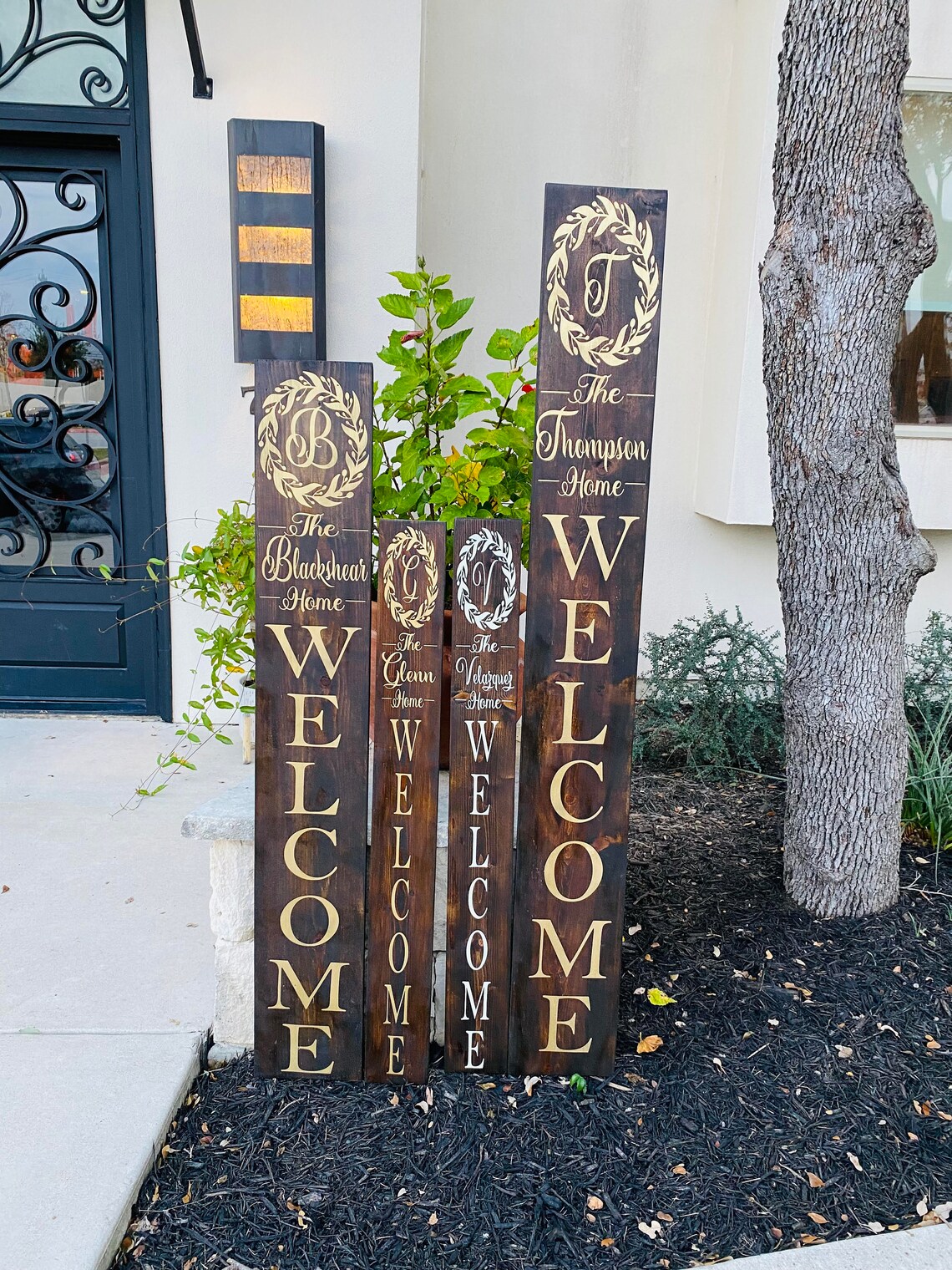 Elegant Front Porch WELCOME Sign, Vertical Sign, Customizable Last Name ...