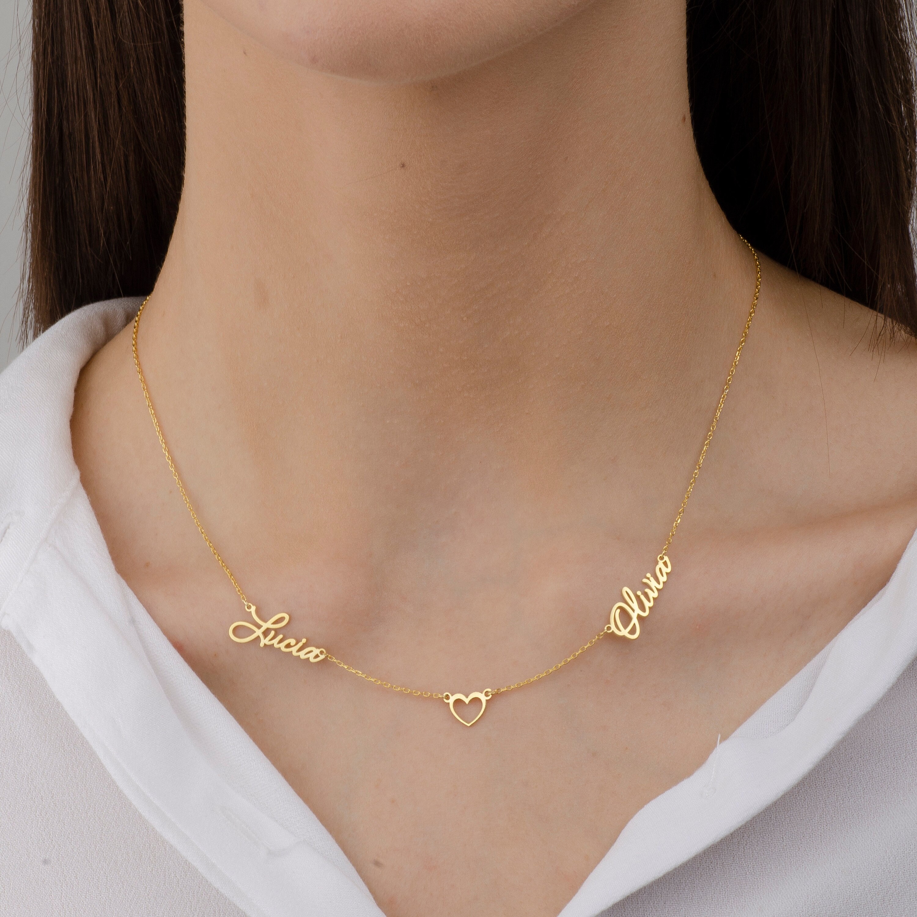 Two Name Necklace Multiple Gold Name Necklace 2 Names - Etsy