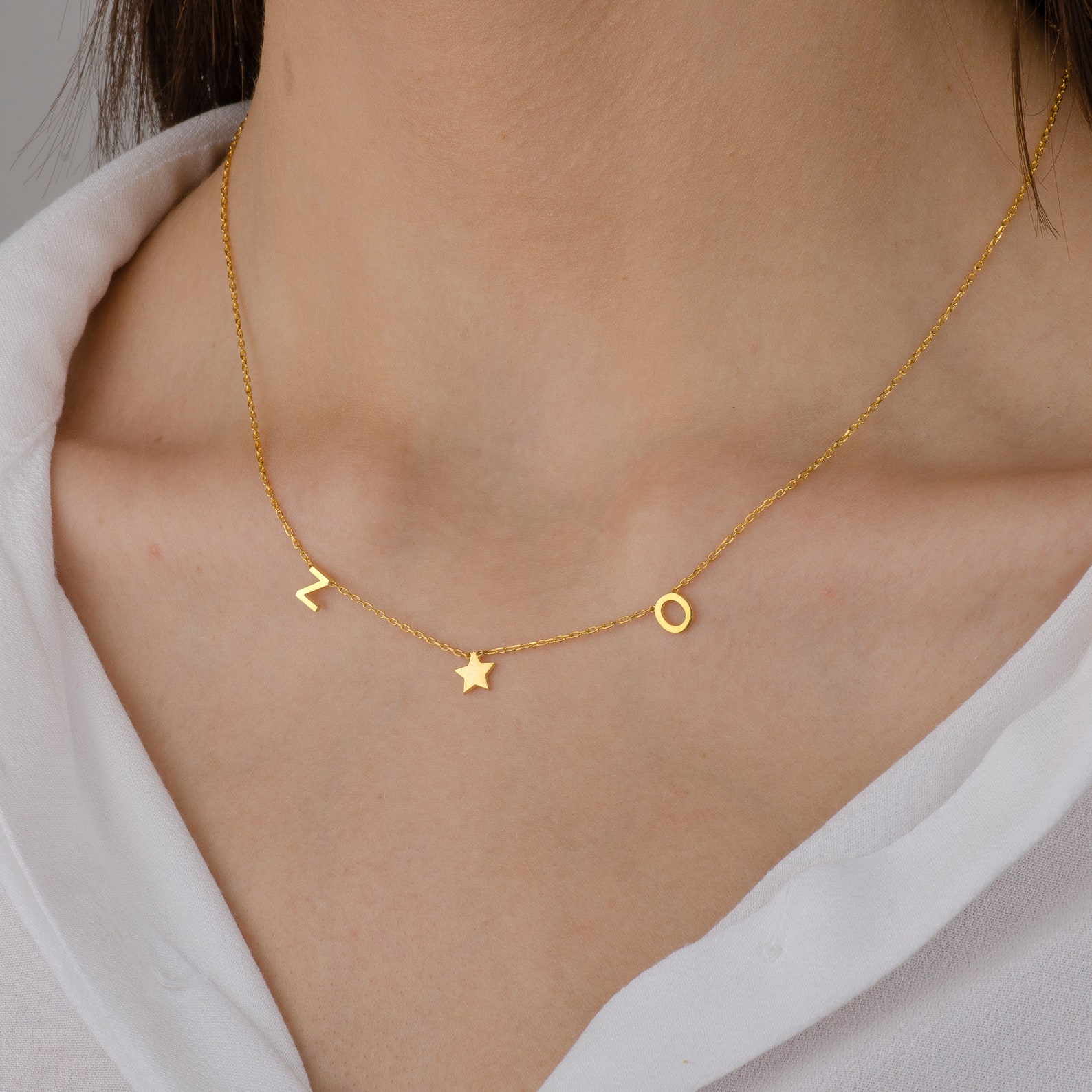 Custom Letter Necklace Spaced Letter Necklace in Rose Gold - Etsy