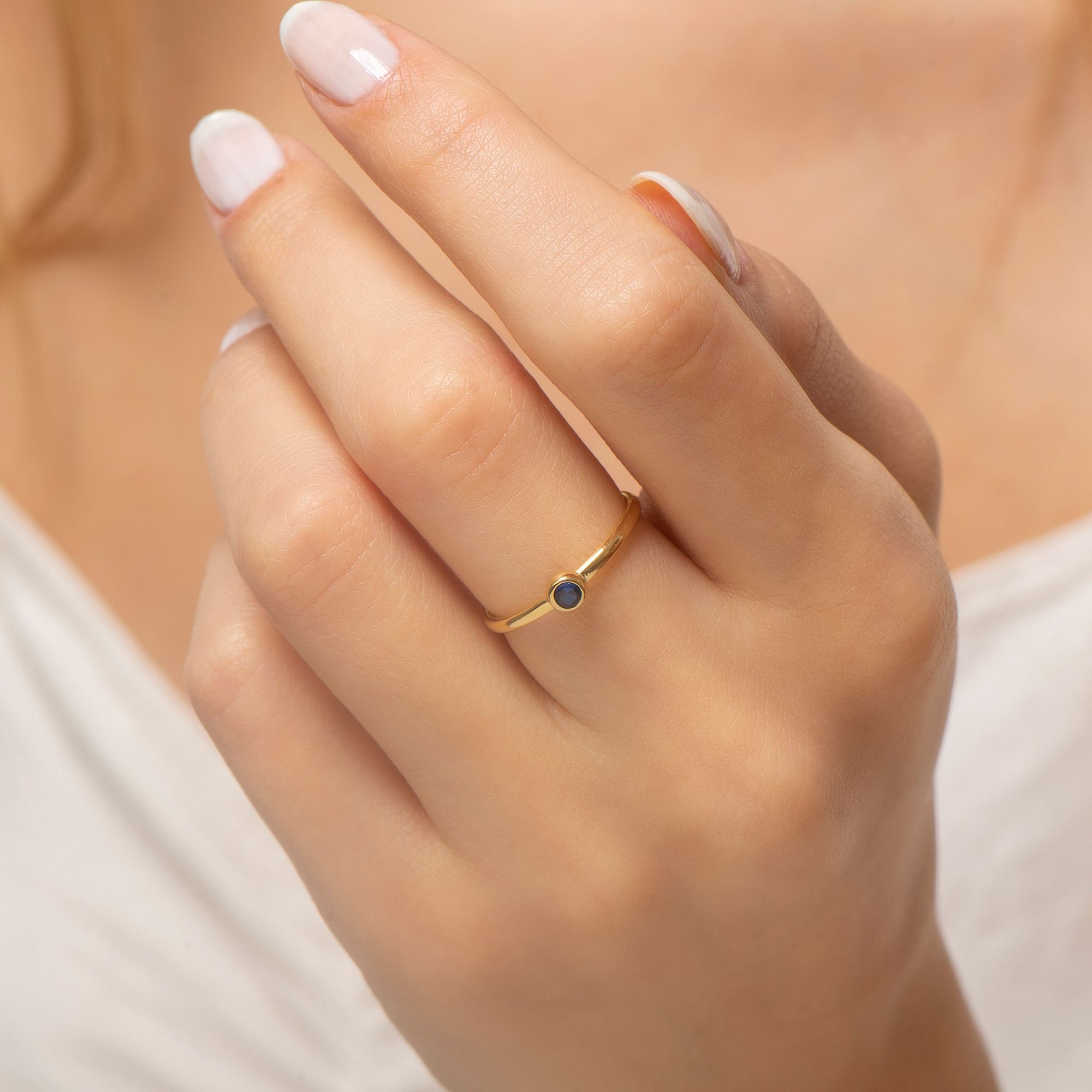 Tiny Stackable Birthstone Ring, Gemstone Ring in Sterling Silver ...