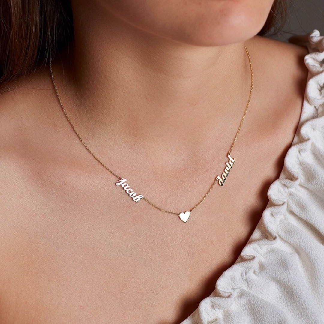 Two Name Necklace With Heart, Gold Name Necklace, 2 Names Necklace ...