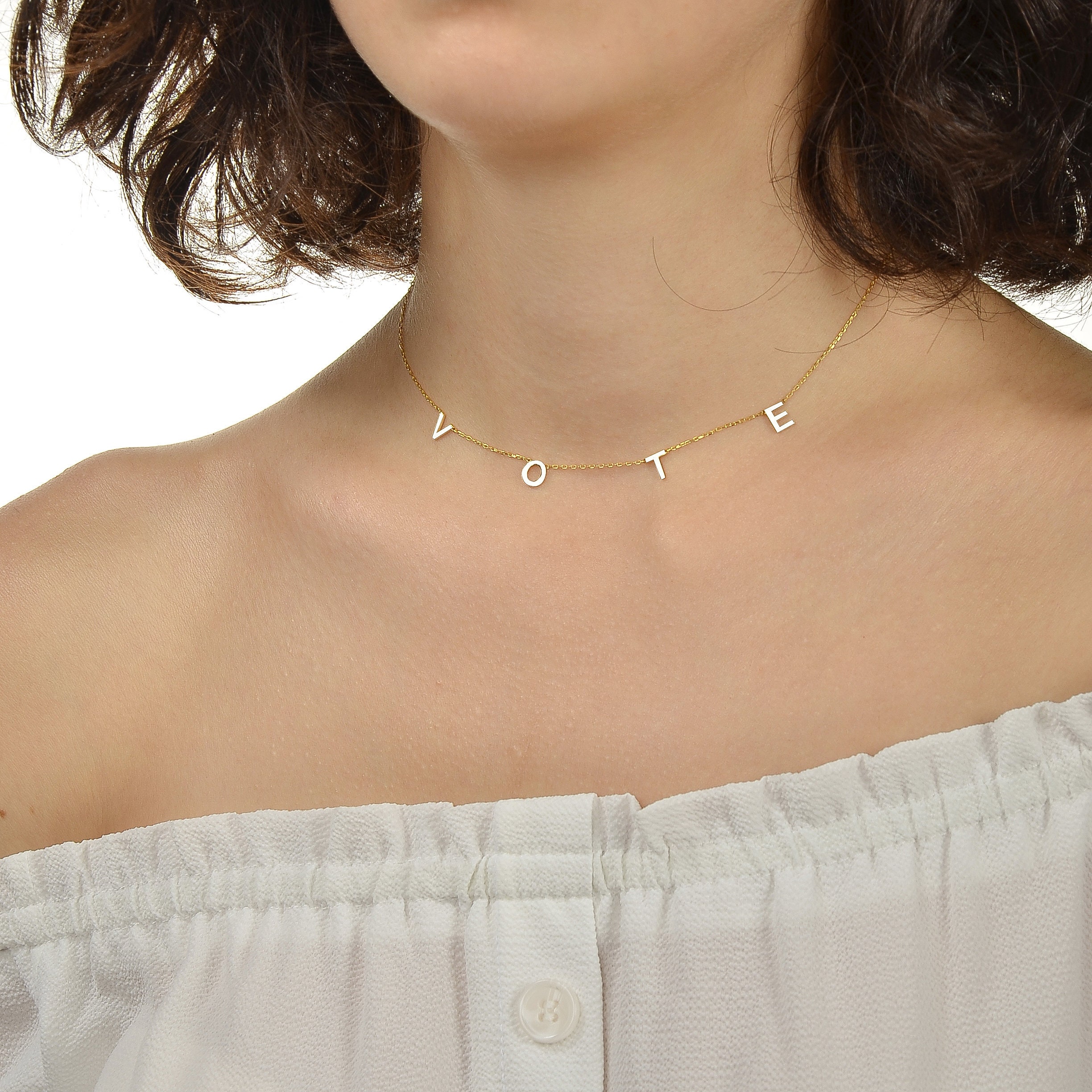 14K Solid Gold Vote Necklace Vote Leter Necklace Gold Vote - Etsy Australia