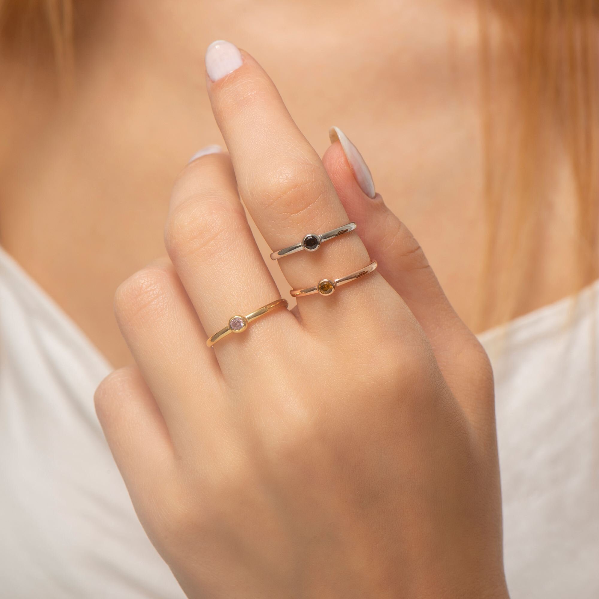 Tiny Stackable Birthstone Ring Gemstone Ring in Sterling | Etsy